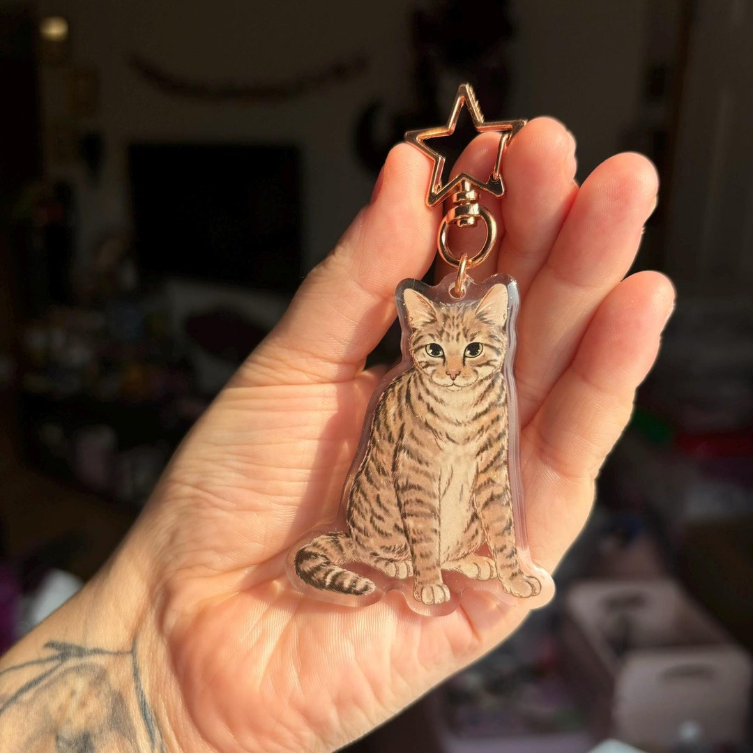 Brown Shorthair Tabby Cat Glitter Acrylic Keychain - Etsy