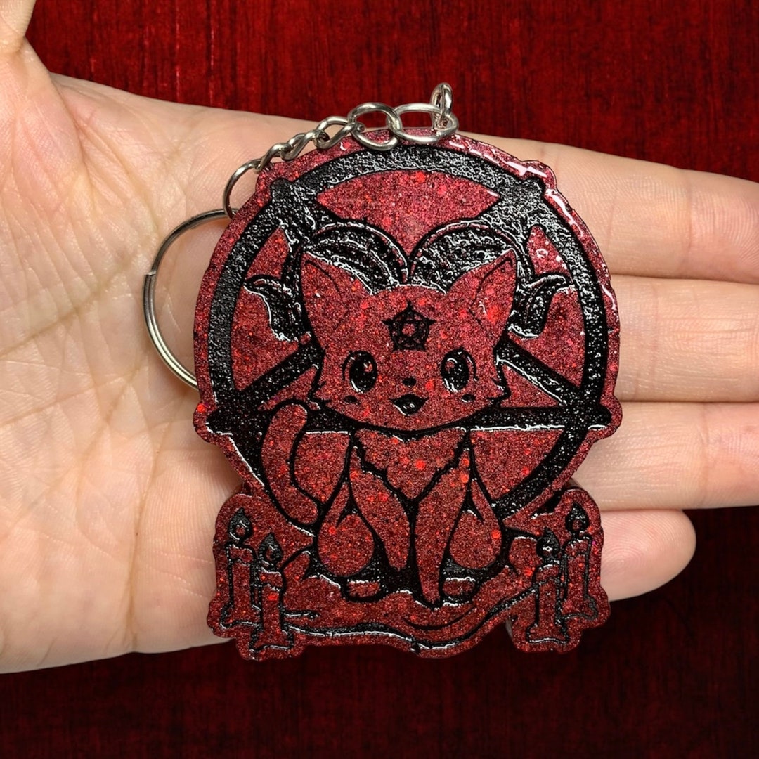 Hail Satan Kawaii Cat Resin Keychain - Etsy
