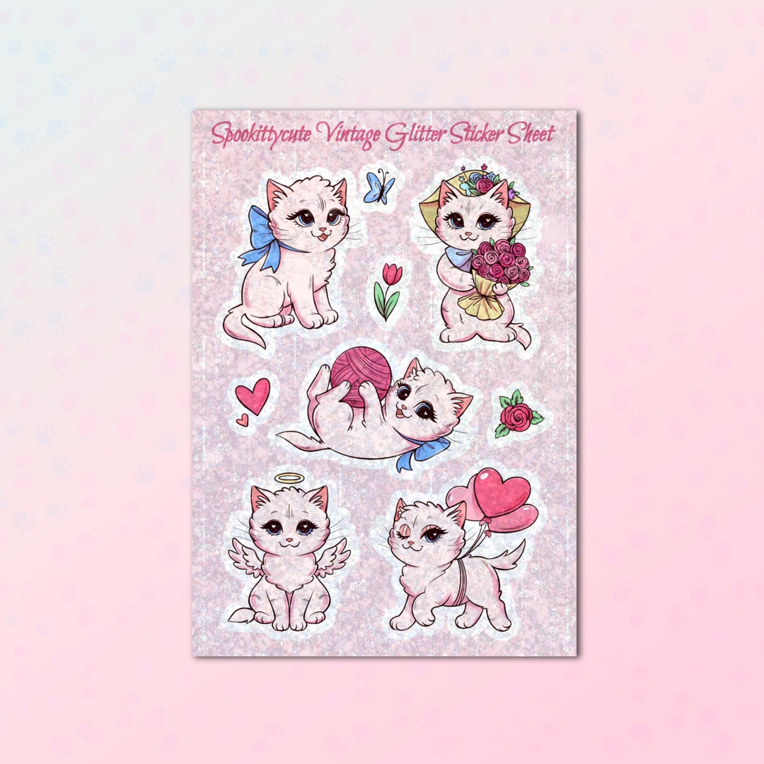 Vintage Cat Kittens Glitter Sticker Sheet Victorian - Etsy