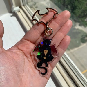 Satanic Kitty Holographic Acrylic Keychain - Etsy