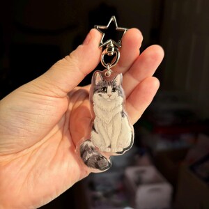 Longhaired White and Gray Cat Glitter Acrylic Keychain - Etsy