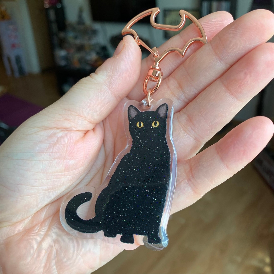 Black Cat Glitter Acrylic Keychain - Etsy