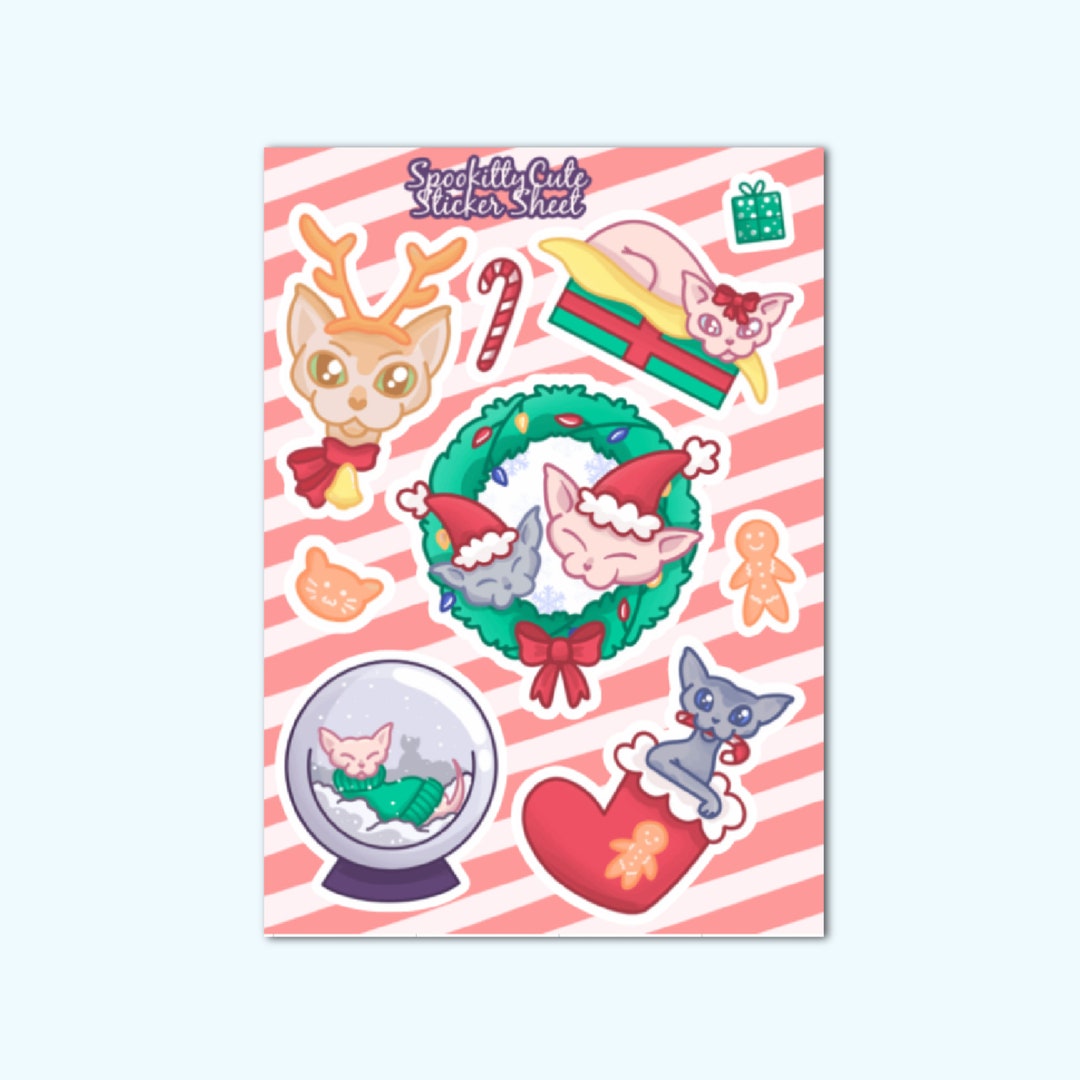 Sphynx Christmas Kawaii Sticker Sheet - Etsy