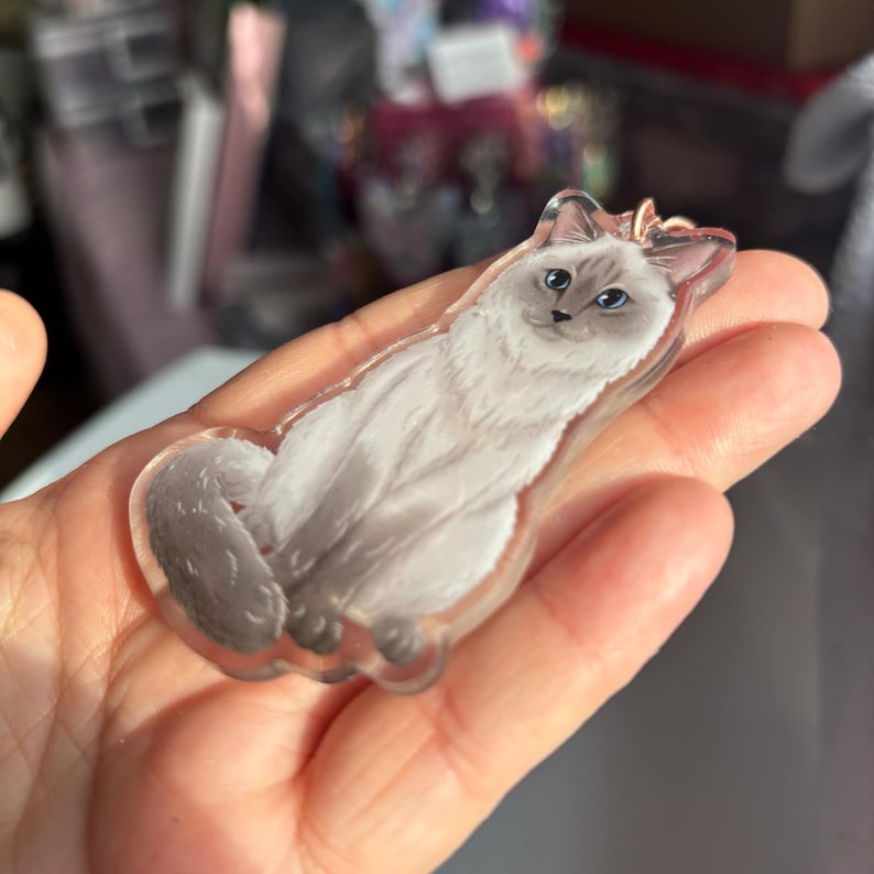 Balinese Cat Glitter Acrylic Keychain - Etsy