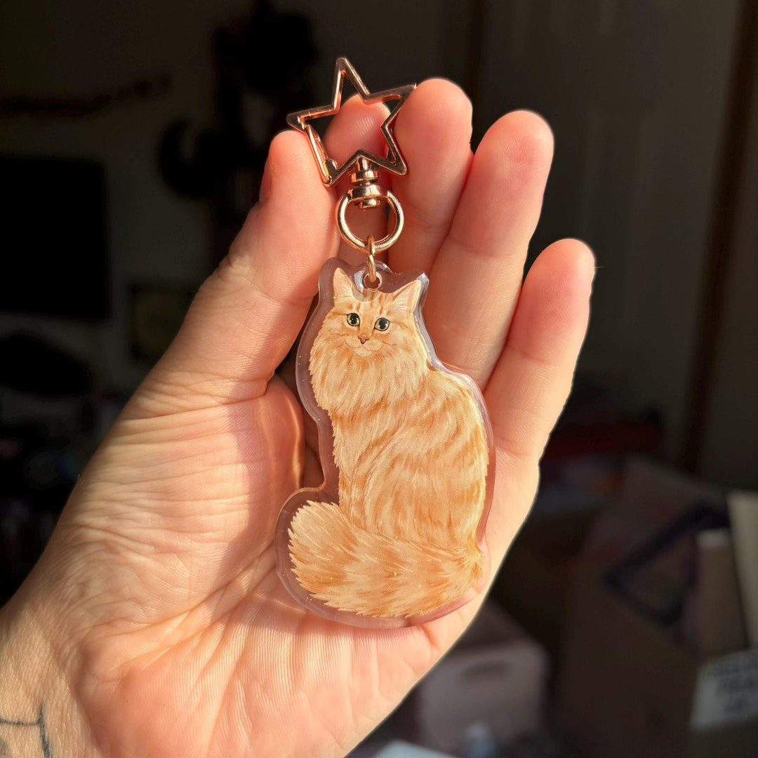 Ginger Orange Longhaired Tabby Cat Glitter Acrylic Keychain - Etsy