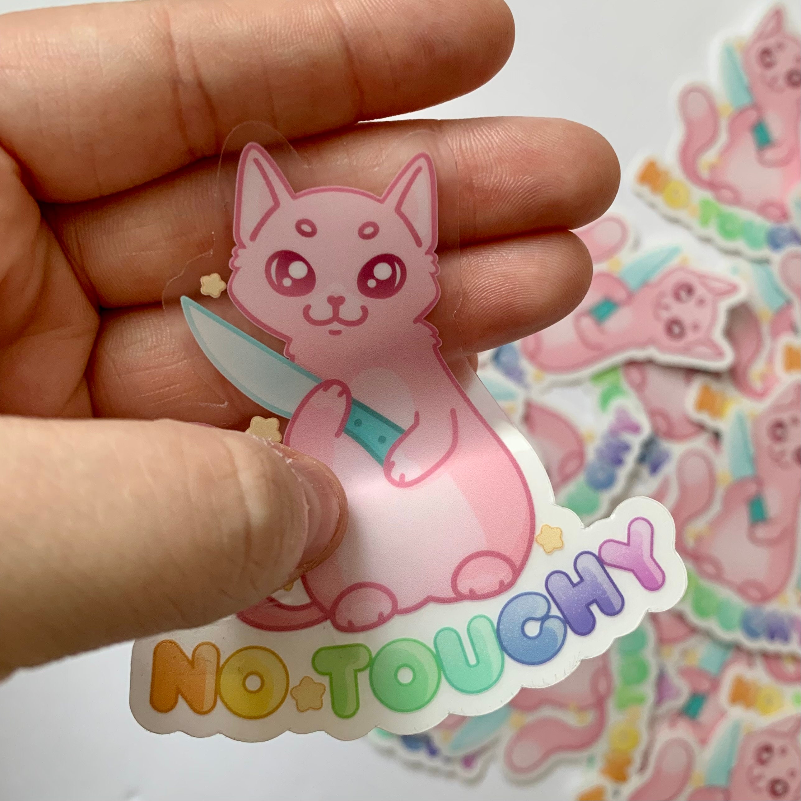 No Touchy Pastel Kitty Clear Sticker - Etsy