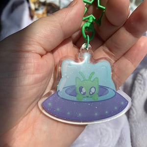 Alien Kitty Glitter Acrylic Keychain Spaceship - Etsy