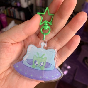Alien Kitty Glitter Acrylic Keychain Spaceship - Etsy