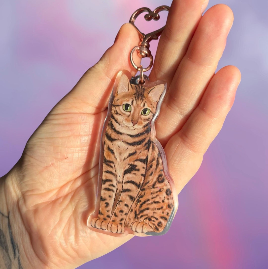 Bengal Cat Glitter Acrylic Keychain - Etsy