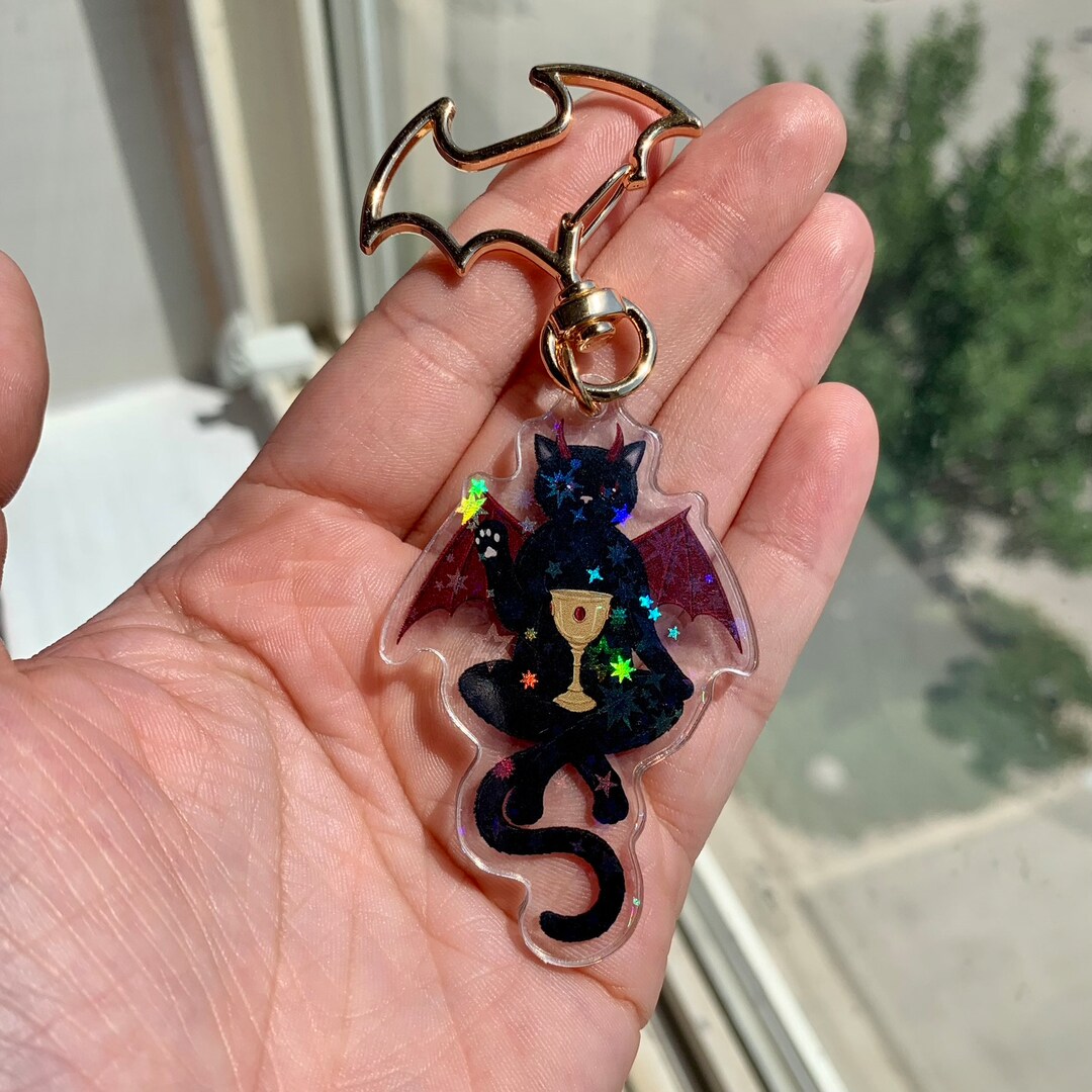 Satanic Kitty Holographic Acrylic Keychain - Etsy