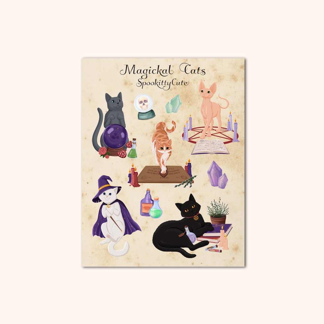 Magickal Cats Witchy Sticker Sheet - Etsy