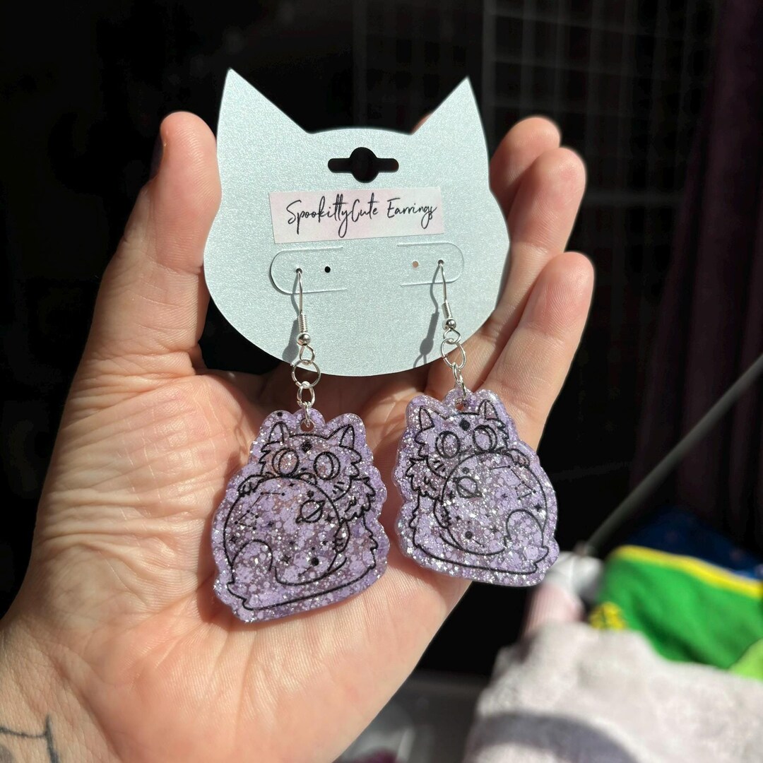 Persian Himalayan With Planet Lilac Glitter Resin Earrings Fluffy Cat ...