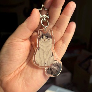 Longhaired White and Gray Cat Glitter Acrylic Keychain - Etsy