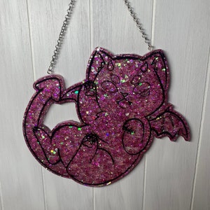 Demon Kitty Cat Resin Pink Glitter Chained Hanging Sign - Etsy