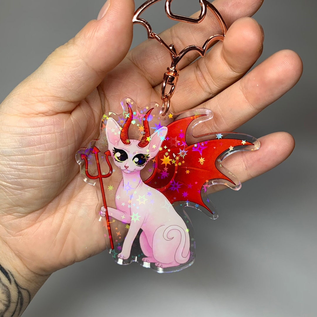 Devil Sphynx Cat Holographic Acrylic Keychain - Etsy