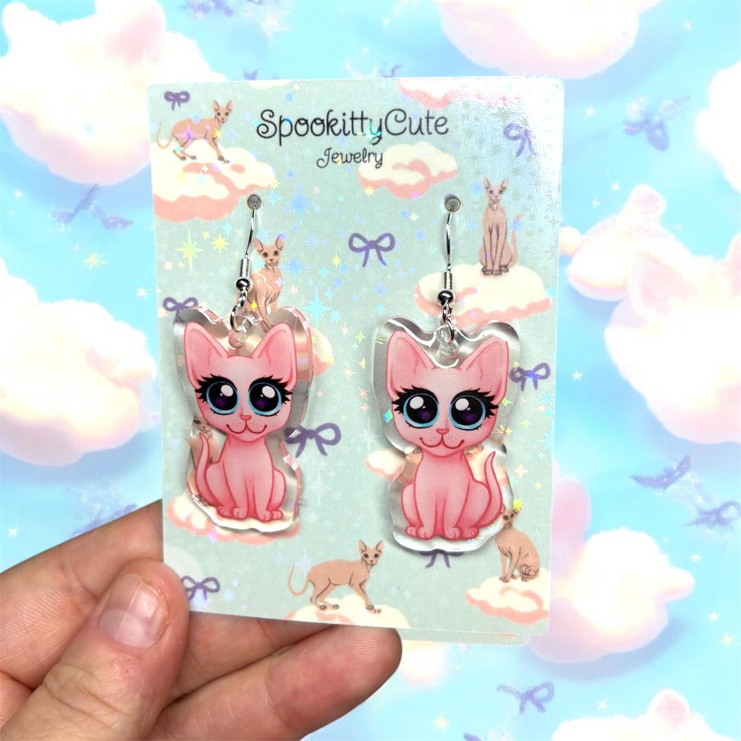 Kawaii Sphynx Acrylic Cute Earrings Nostalgia Kitty Cat Chibi - Etsy