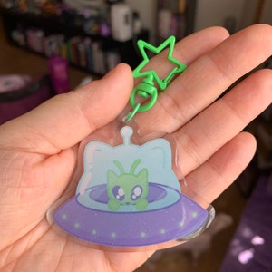 Alien Kitty Glitter Acrylic Keychain Spaceship - Etsy