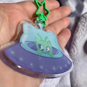 Alien Kitty Glitter Acrylic Keychain Spaceship - Etsy