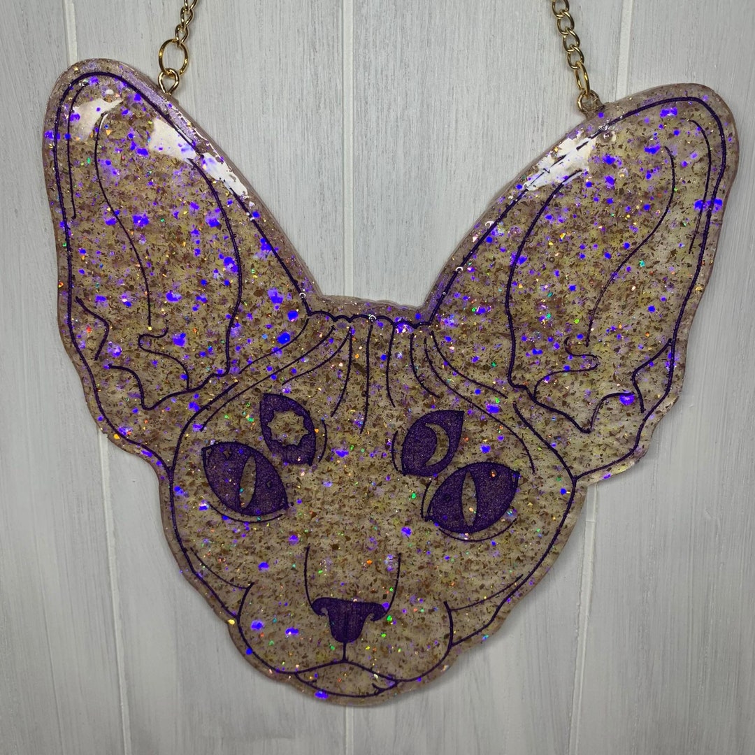 Sphynx Cat Purple Coral Shift Resin Glitter Chained Hanging Sign - Etsy