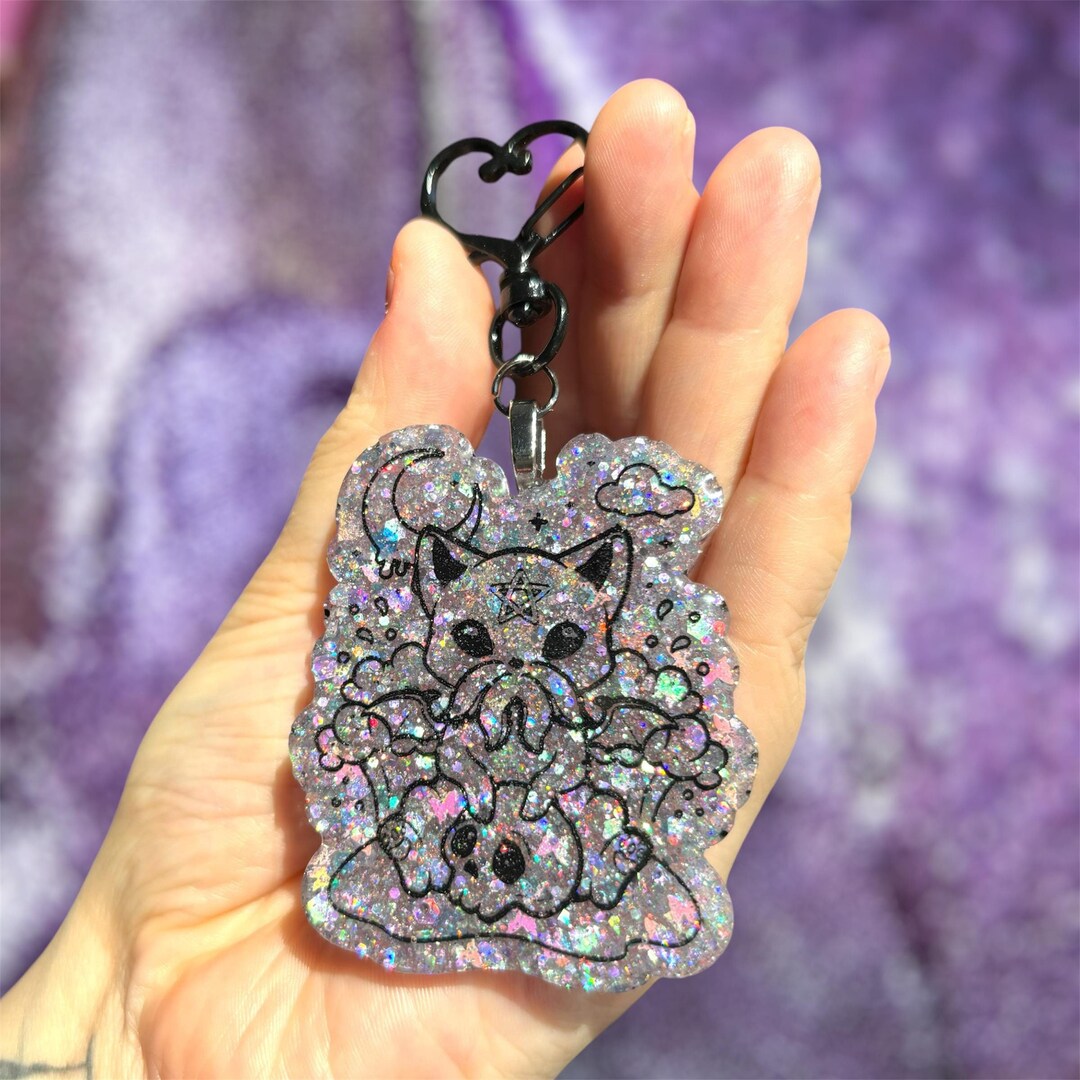 Kawaii Cat Cthulhu Pastel Goth Resin Keychain Iridescent Purple - Etsy