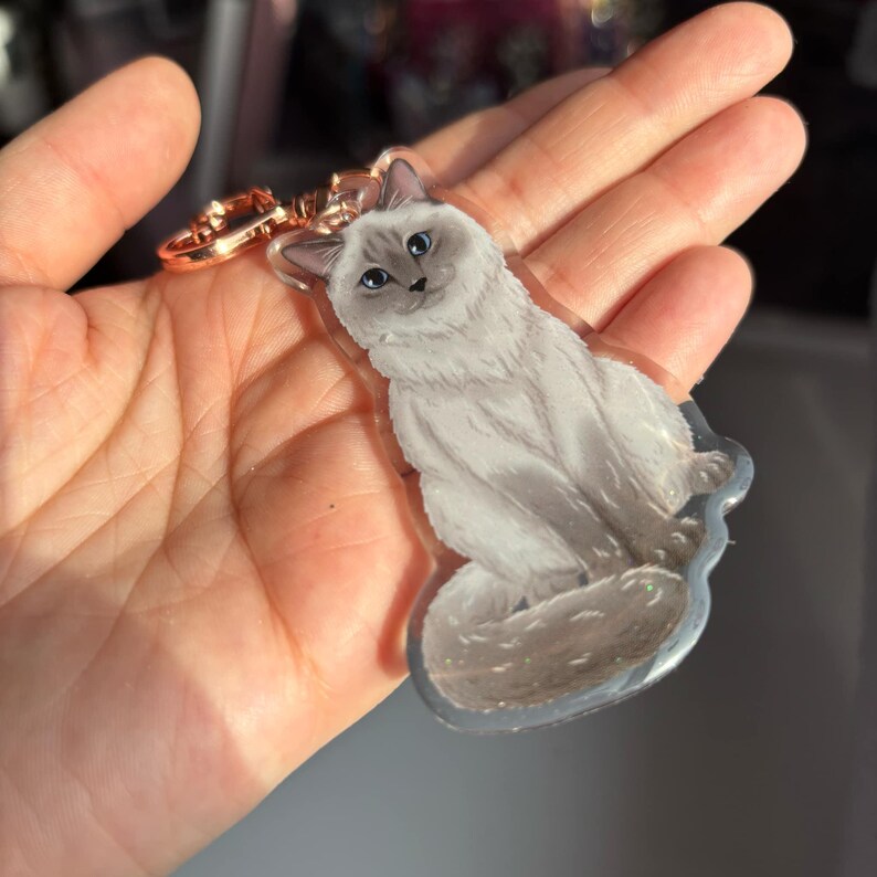 Balinese Cat Glitter Acrylic Keychain - Etsy