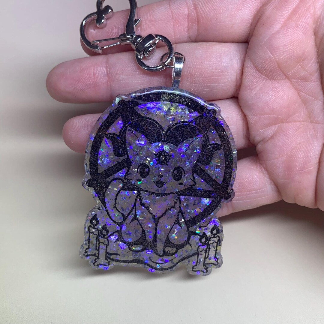 Hail Satan Purple Iridescent Kawaii Cat Resin Keychain - Etsy