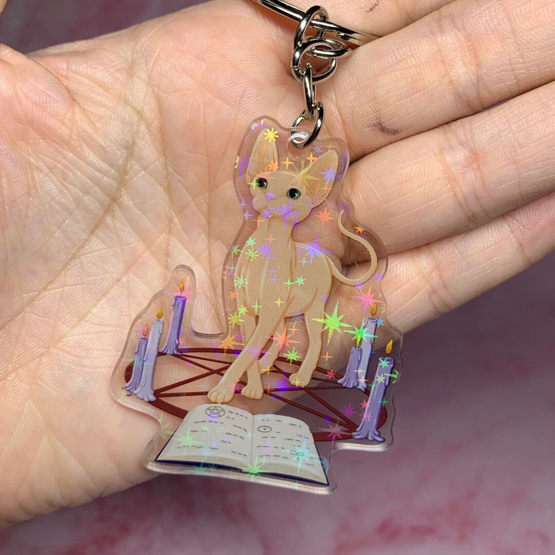 Sphynx Cat Satanic Holographic Acrylic Keychain - Etsy
