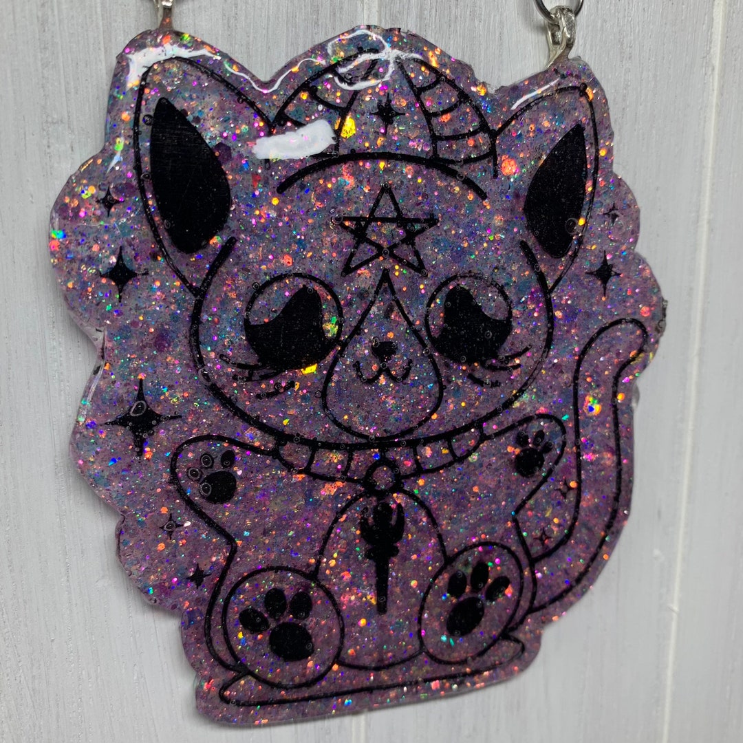 Satanic Cat Purple Resin Glitter Chained Hanging Sign Small 3.5'' - Etsy