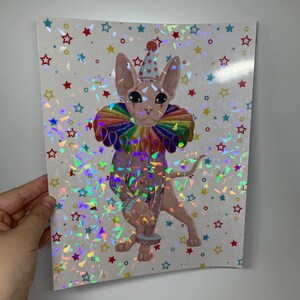 Holographic Art Print Sphynx Cat Clown Carnival - Etsy