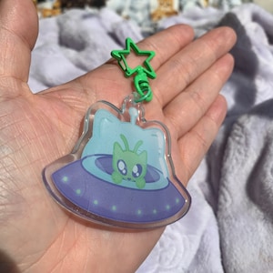 Alien Kitty Glitter Acrylic Keychain Spaceship - Etsy