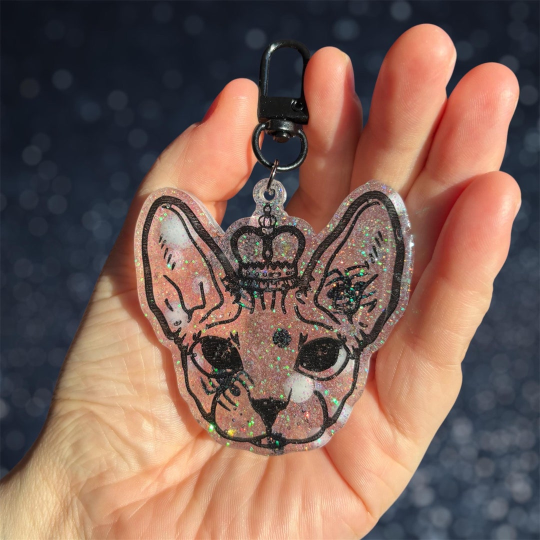 Spider Glam Crown Sphynx Cat Pink Resin Keychain - Etsy