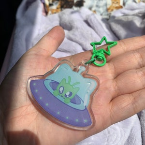 Alien Kitty Glitter Acrylic Keychain Spaceship - Etsy