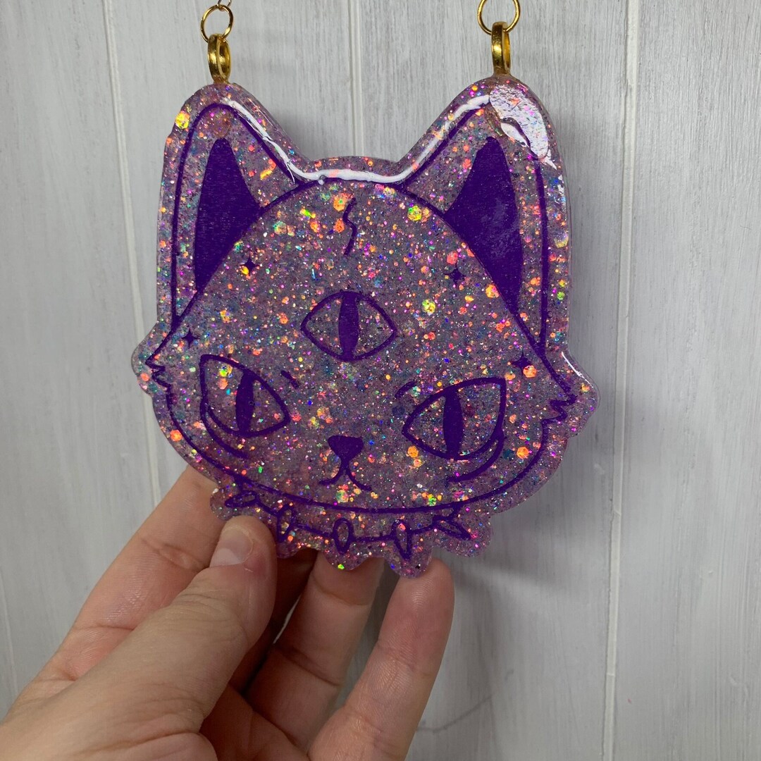 Demon Cat Purple Resin Glitter Chained Hanging Sign Small 3.5'' - Etsy