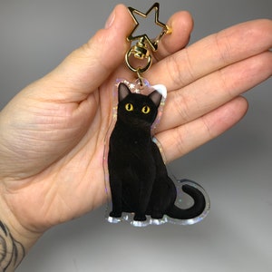 Black Cat Holographic Acrylic Keychain - Etsy
