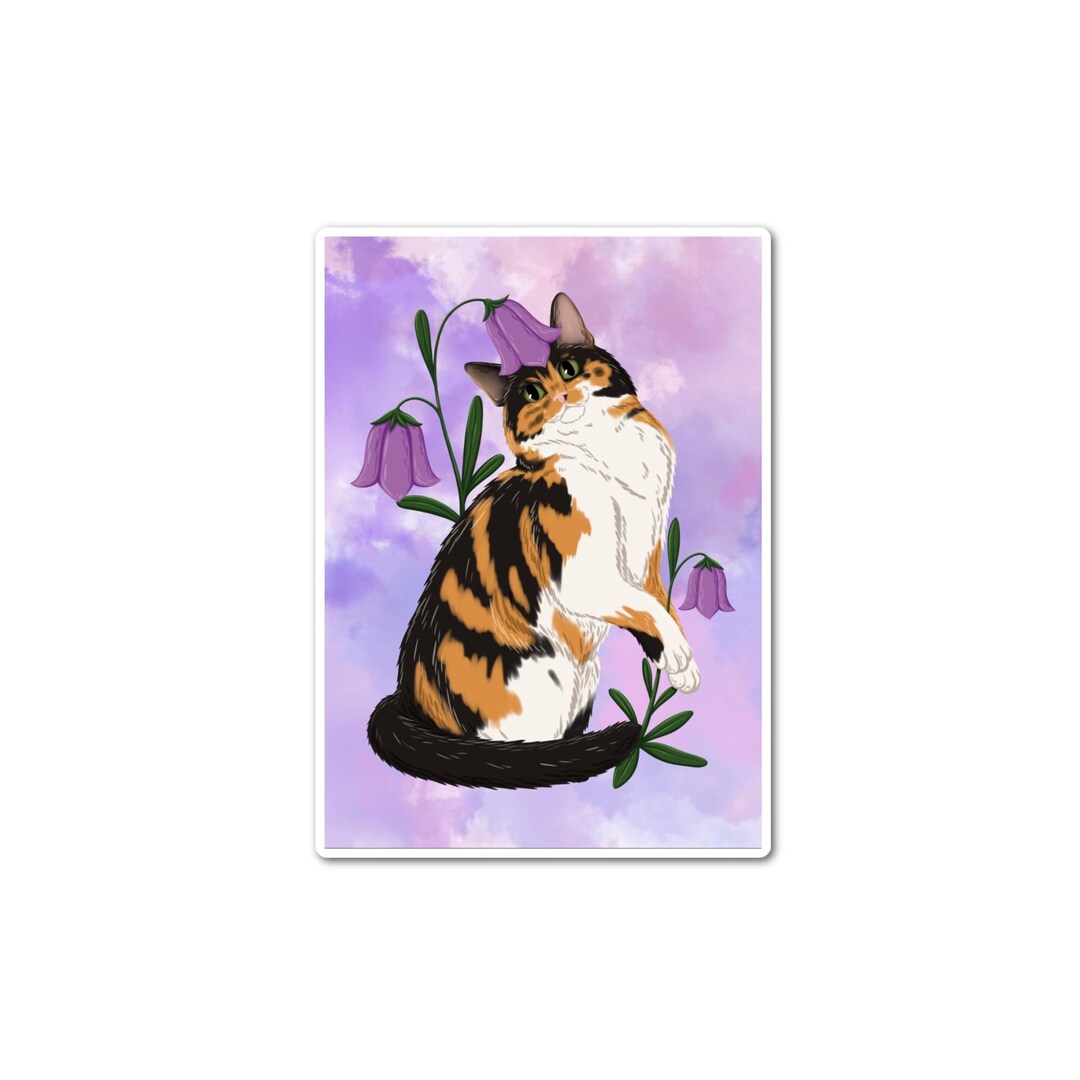 Calico Floral Kitty Cat Print 5'' X 7'' - Etsy