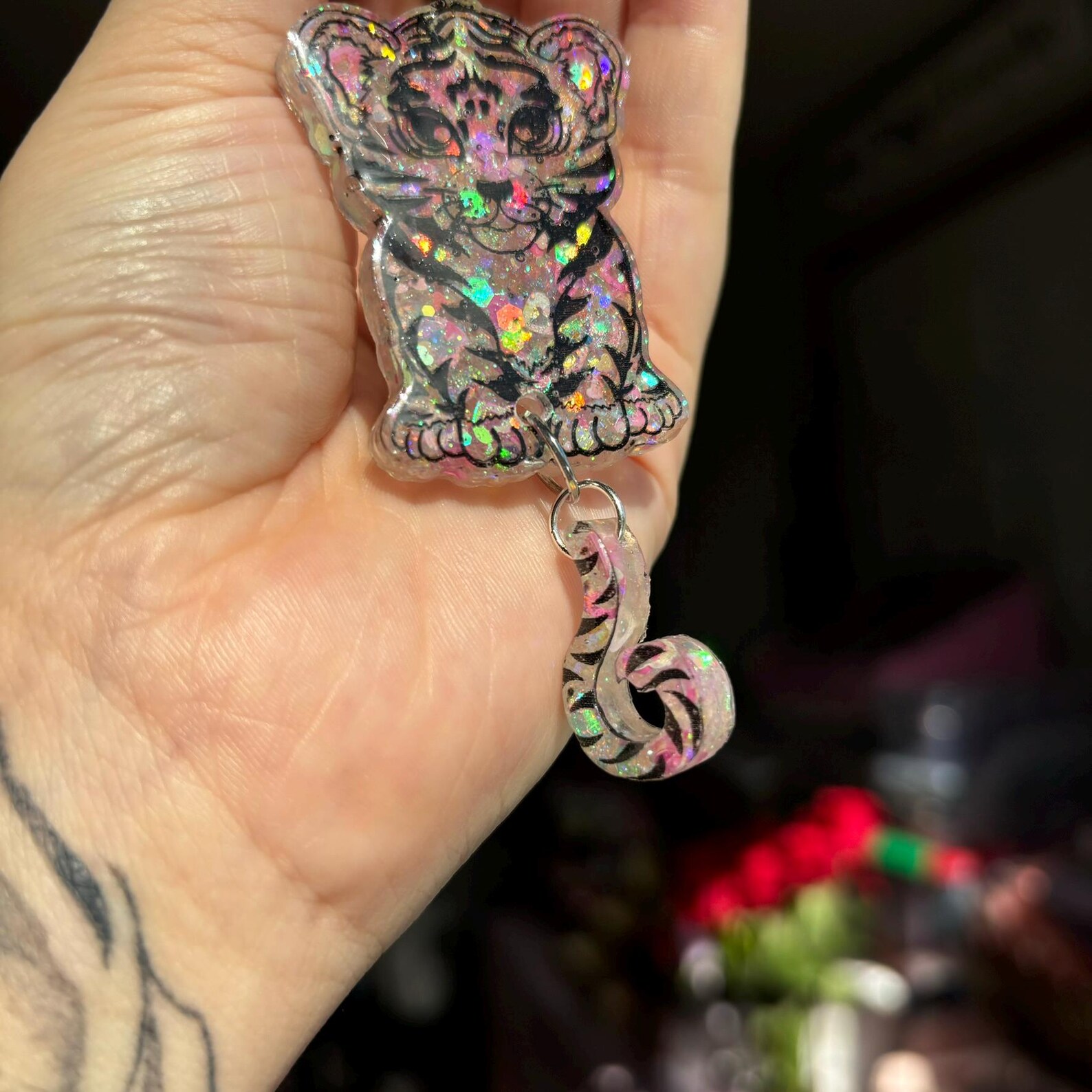 Lisa Frank Inspired Tiger Pastel Kawaii Glitter Hanging Tail Keychain ...
