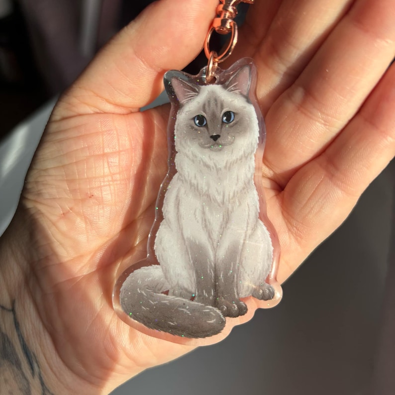 Balinese Cat Glitter Acrylic Keychain - Etsy