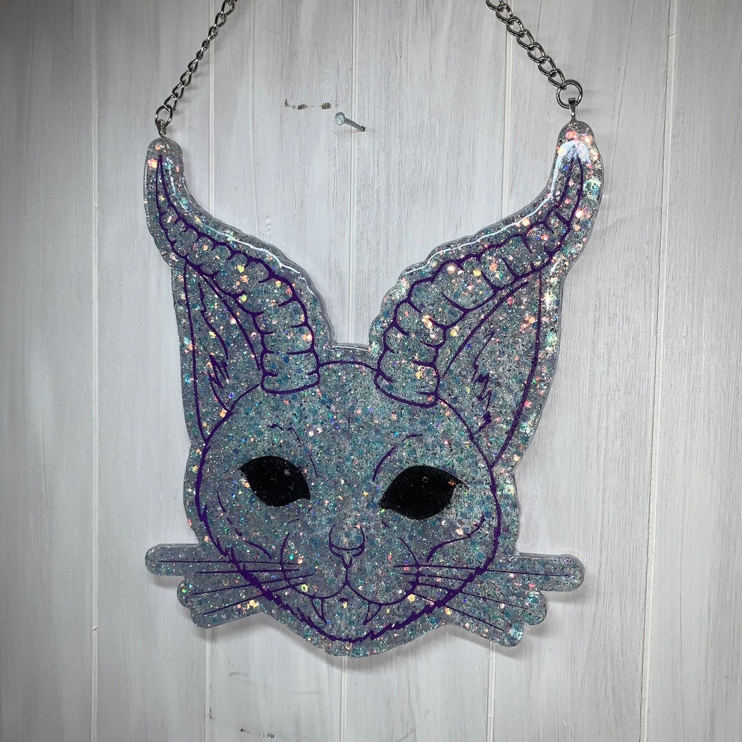 Satanic Cat Purple Resin Glitter Chained Hanging Large Sign 7 ...