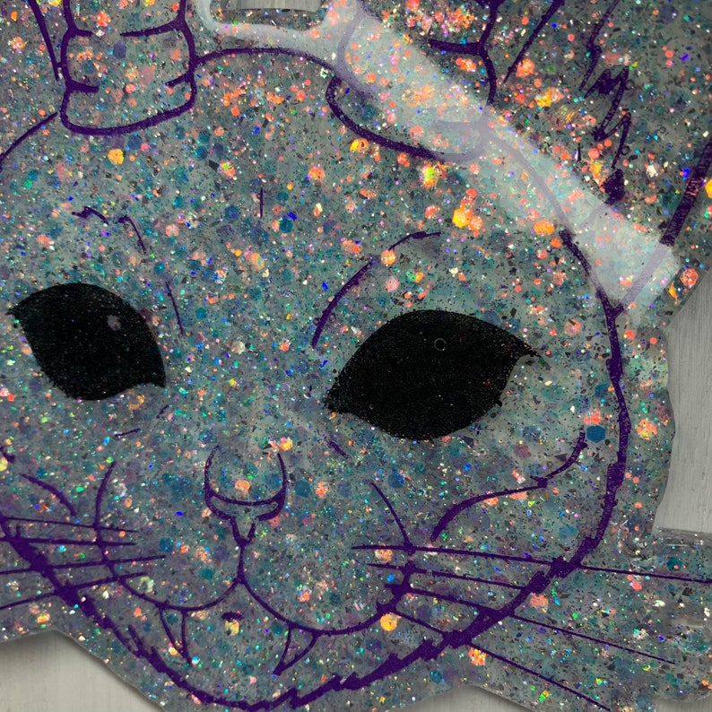 Satanic Cat Purple Resin Glitter Chained Hanging Large Sign 7 ...