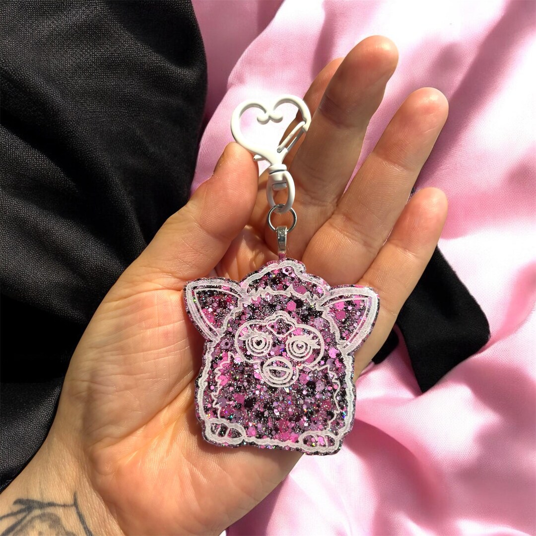 Pink Goth Furby Toy Kitty Glitter Resin Keychain - Etsy