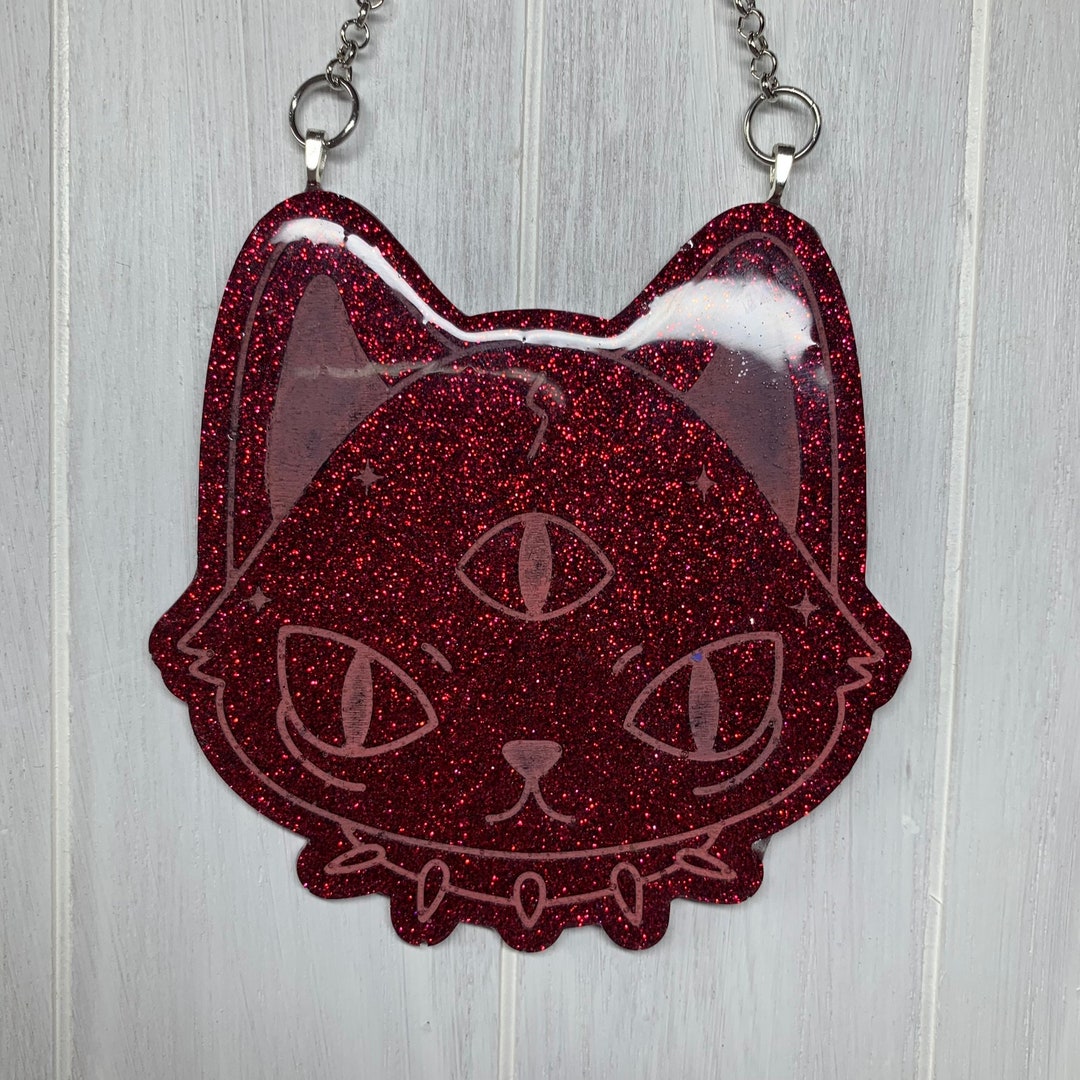 Demon Cat Red Resin Glitter Chained Hanging Sign Small 3.5'' - Etsy