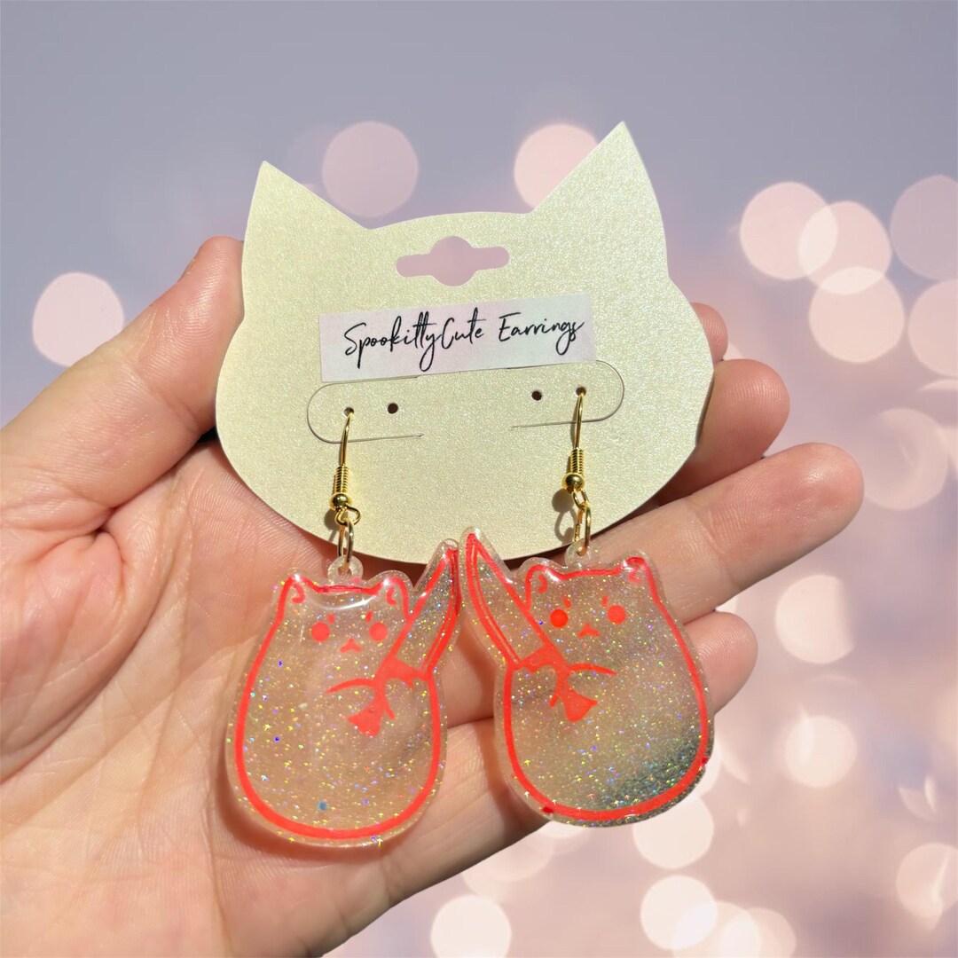 Purr Evil Squish Kitty Orange Glitter Resin Earrings - Etsy