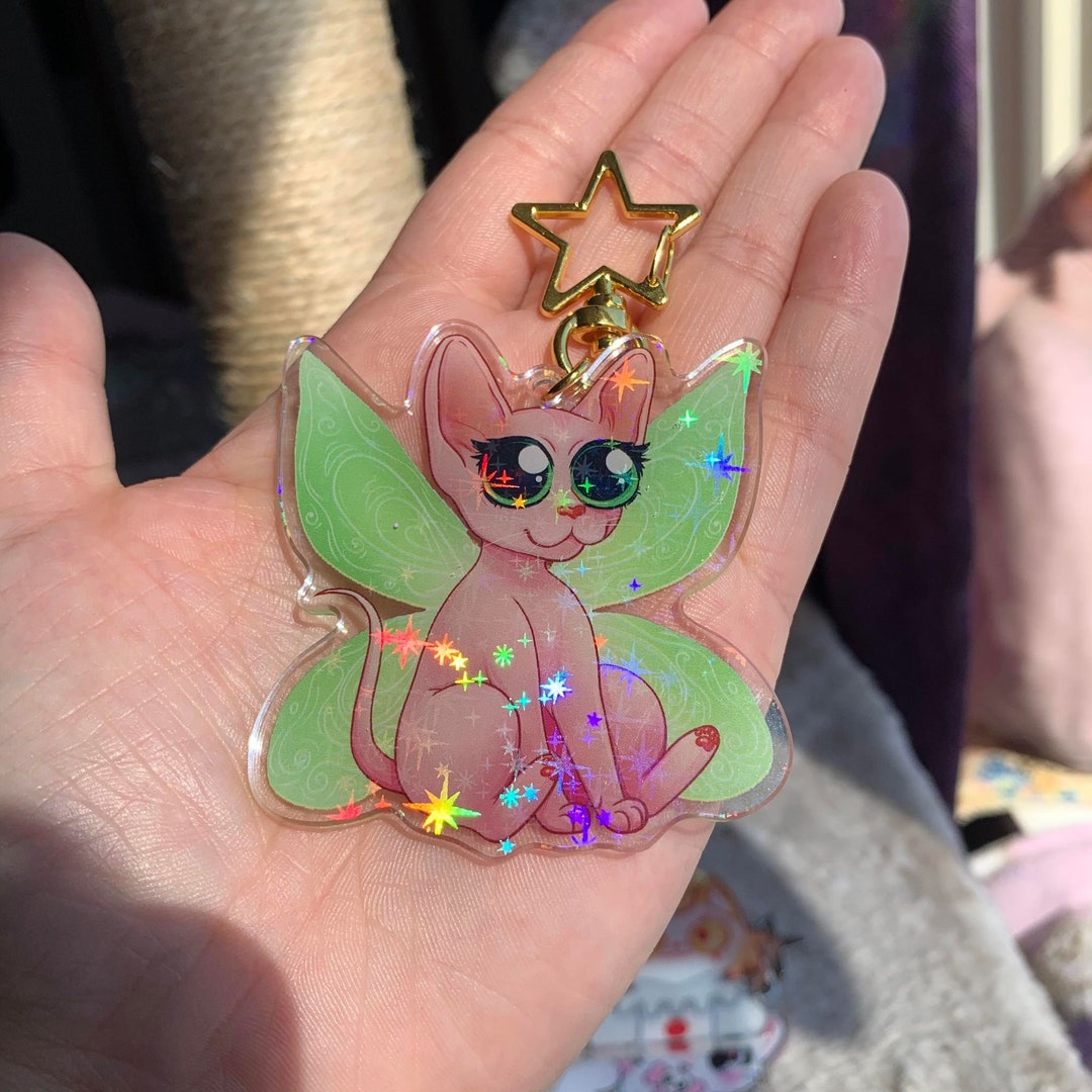 Sphynx Cat Pixie Holographic Acrylic Keychain - Etsy