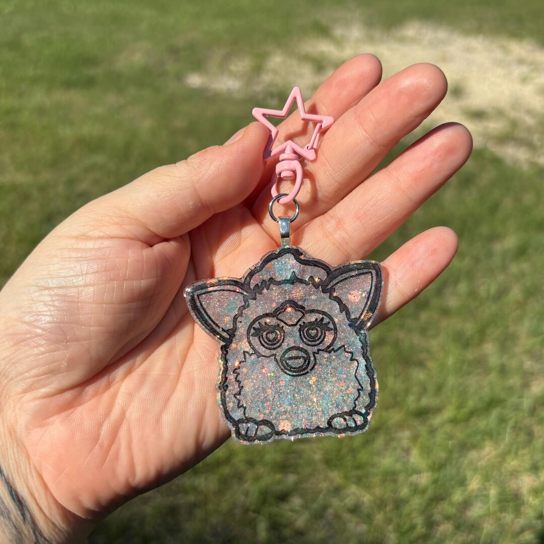 Furby Toy Kitty Iridescent Glitter Resin Keychain - Etsy