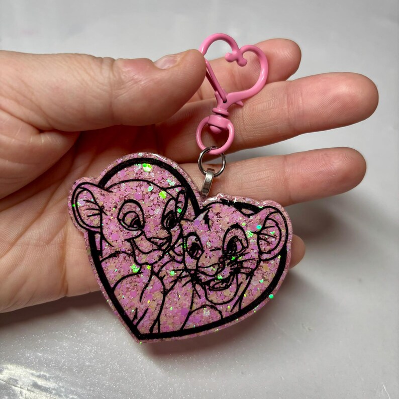 Lion Love Pink Glitter Resin Keychain - Etsy