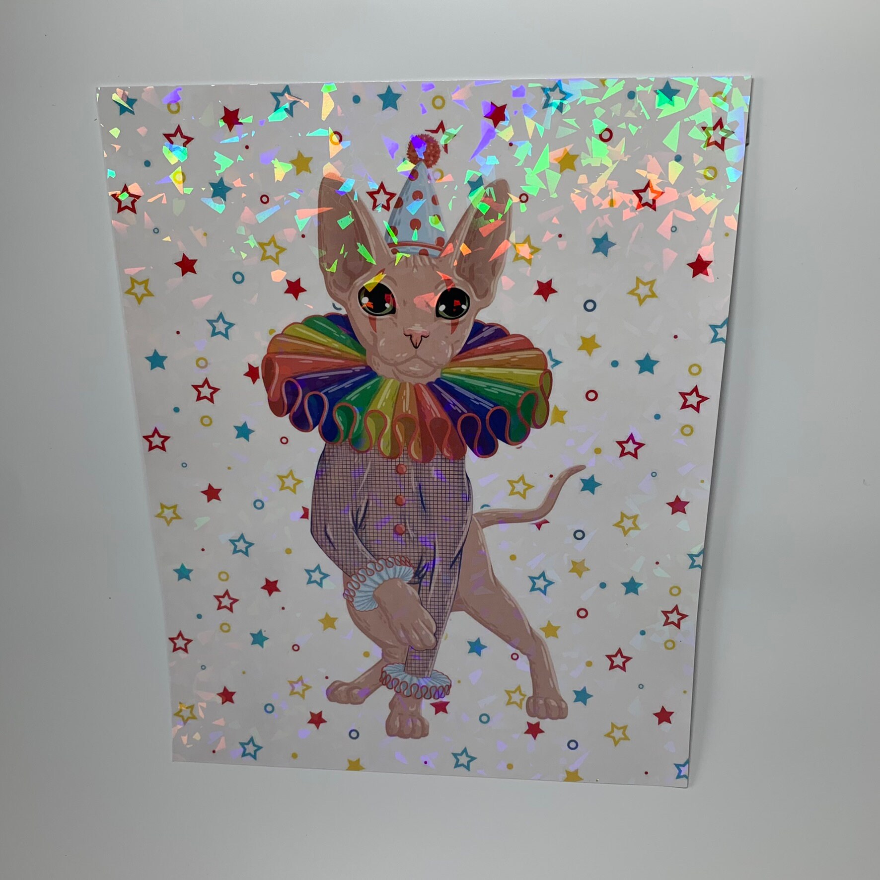 Holographic Art Print Sphynx Cat Clown Carnival - Etsy