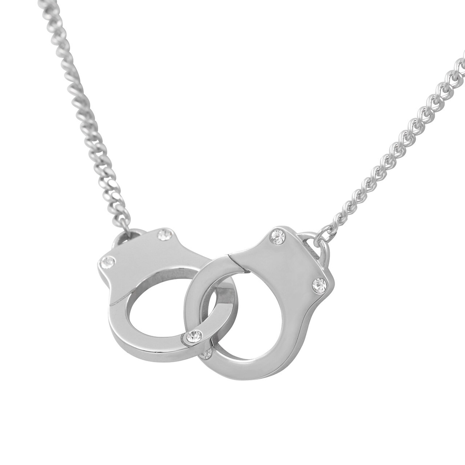 Handcuff Necklace Interlocking With White Crystal by Controse - Etsy