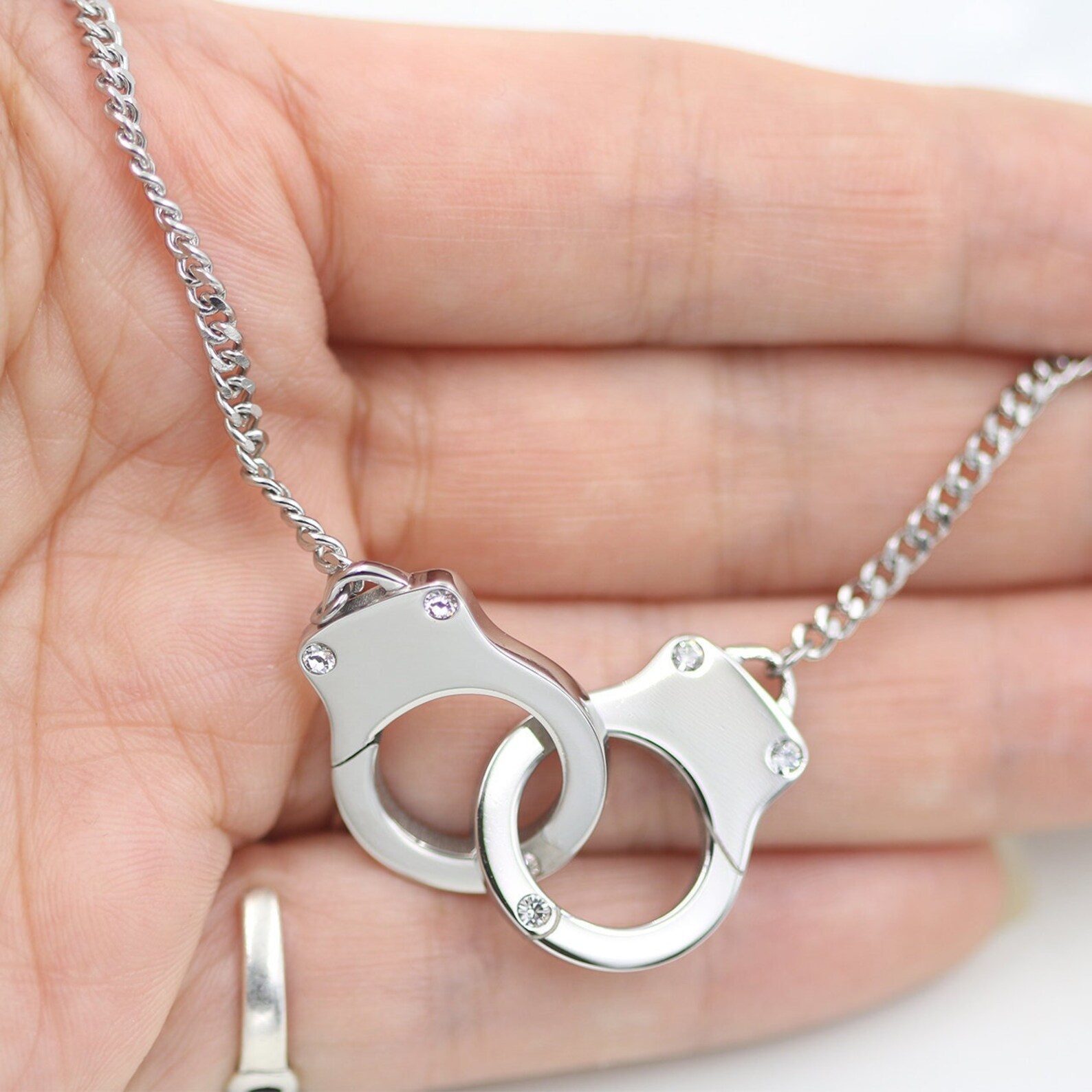 Handcuff Necklace Interlocking With White Crystal by Controse - Etsy
