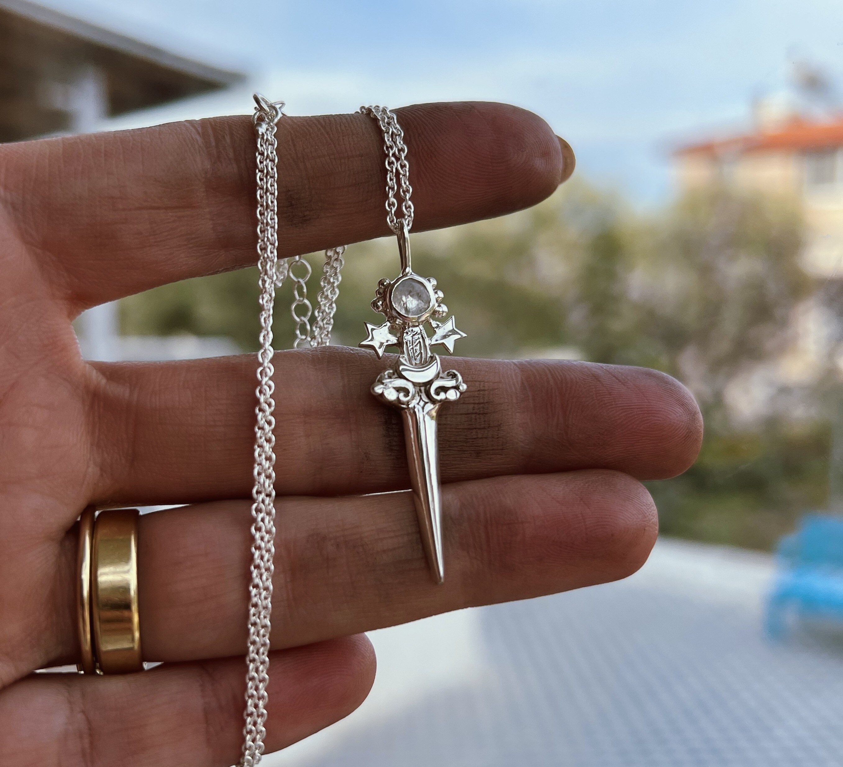 Moon Stone Dagger 925 Sterling Silver Necklace , Linerworks's Gemstone ...