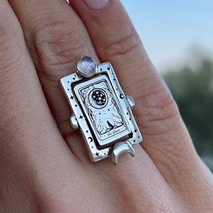 Double Sided Tarot Cards With Gemstone and Crescent 925 Sterling Silver ...